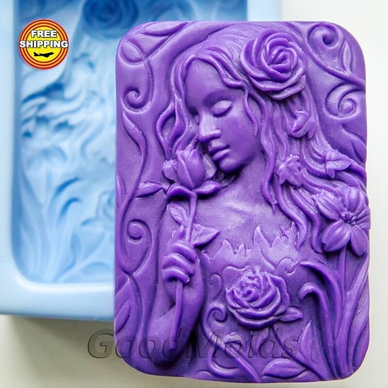 Силиконовая форма для мыла Девушка и цветы №2, для свечей гипса 1шт 8,5*5,5*2,5