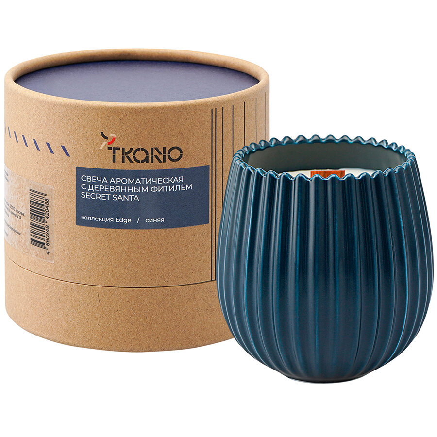 Свеча ароматическая с деревянным фитилём Secret Santa Edge синий 60 ч Tkano TK23-ARO0046