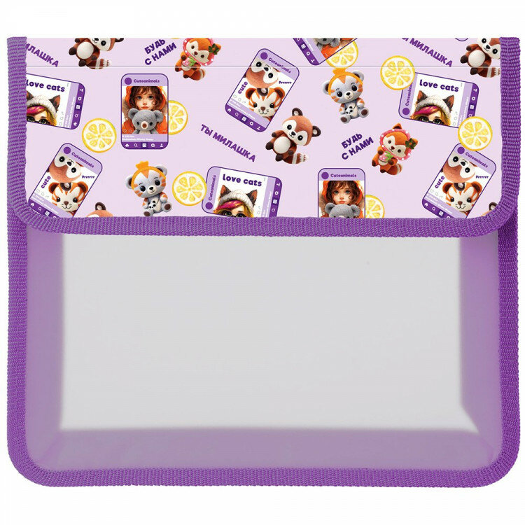 Папка школьная для тетрадей А5 на липучке 2 отделения Hatber Селфи арт. AMp_06054