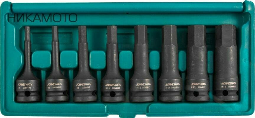 JONNESWAY S05A408S Набор насадок торцевых ударных 1/2"DR шестигранных, H5-H19, 8 предметов Jonnesway