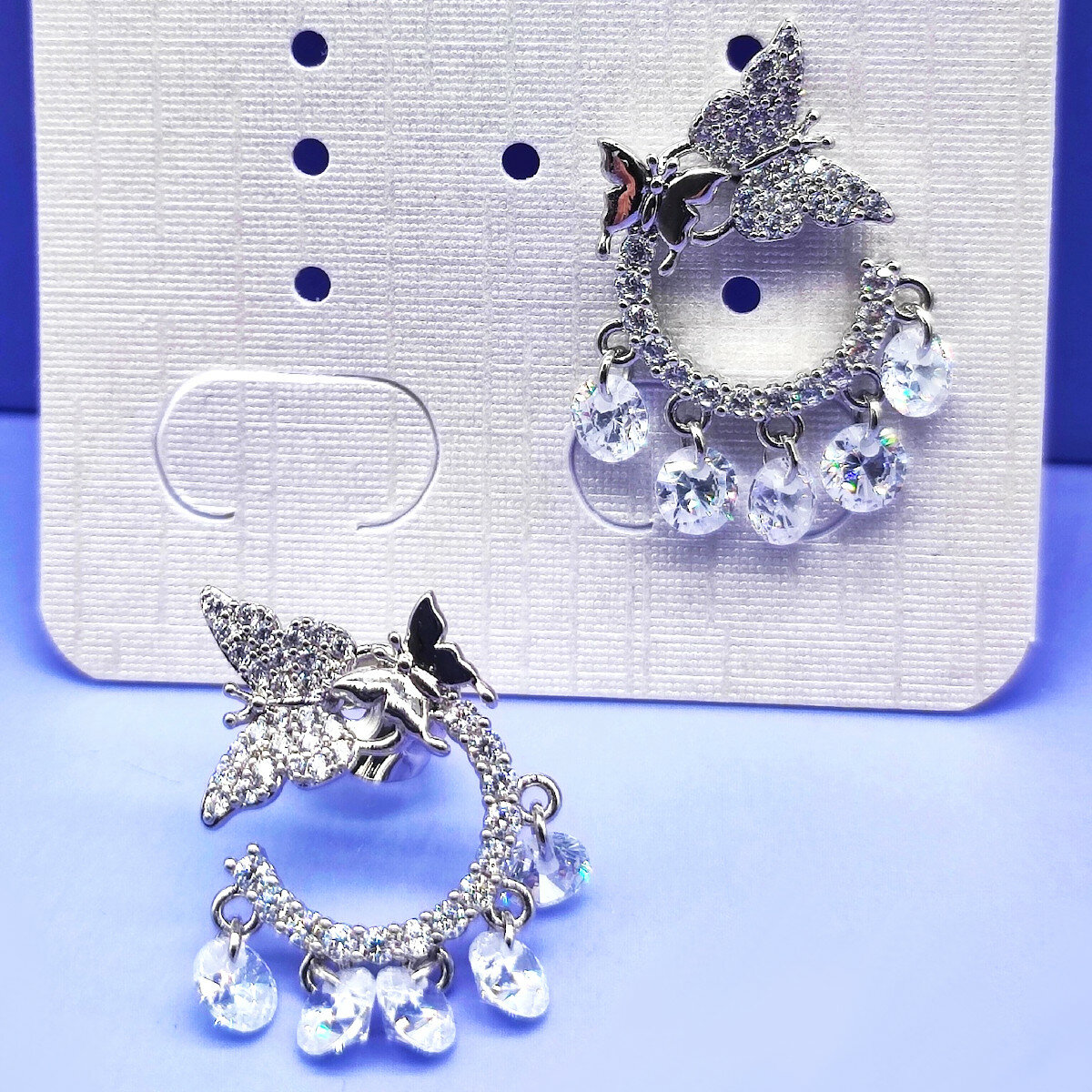 Серьги с подвесками, фианит