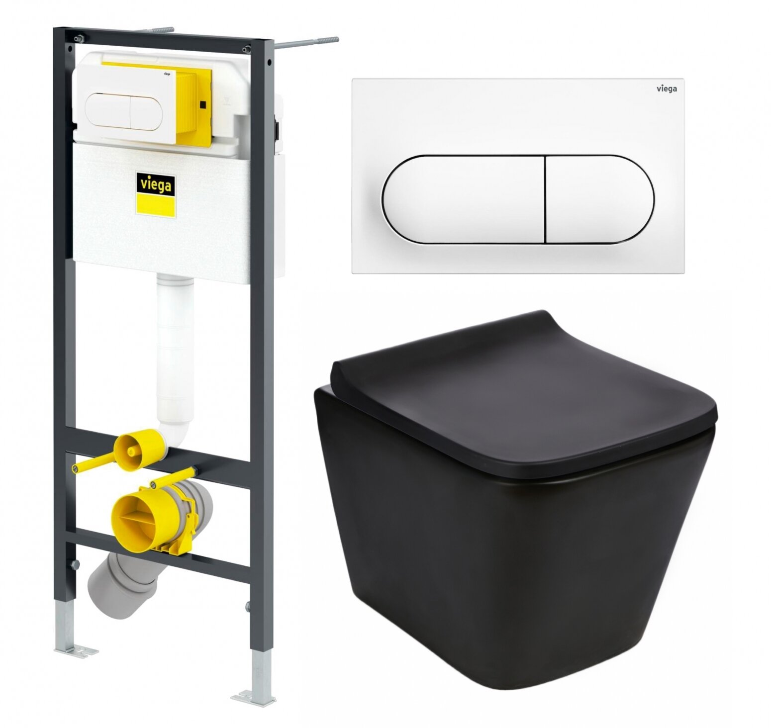 Комплект 3 в 1 инсталляция Viega Prevista 8524.11 + Подвесной унитаз WeltWasser Gelbach 043 MT-BL + кнопка белая