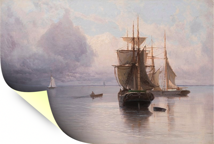 Корабль в море, Мещерский А. И. картина (репродукция) (60х41 см / без подрамника)