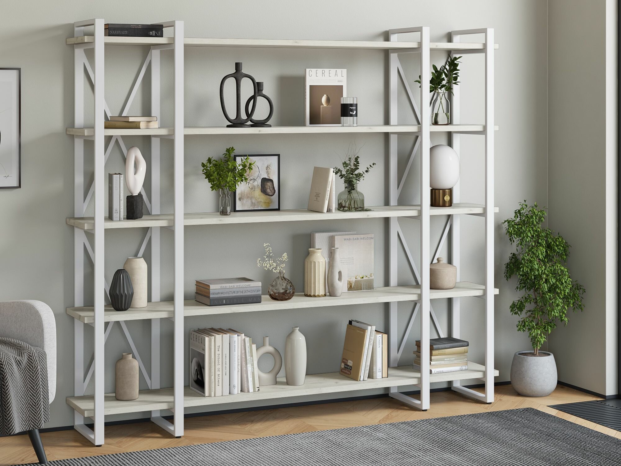 Стеллаж Айсберг Лофт 200х182-4 v3 с полками белый/дуб крафт белый