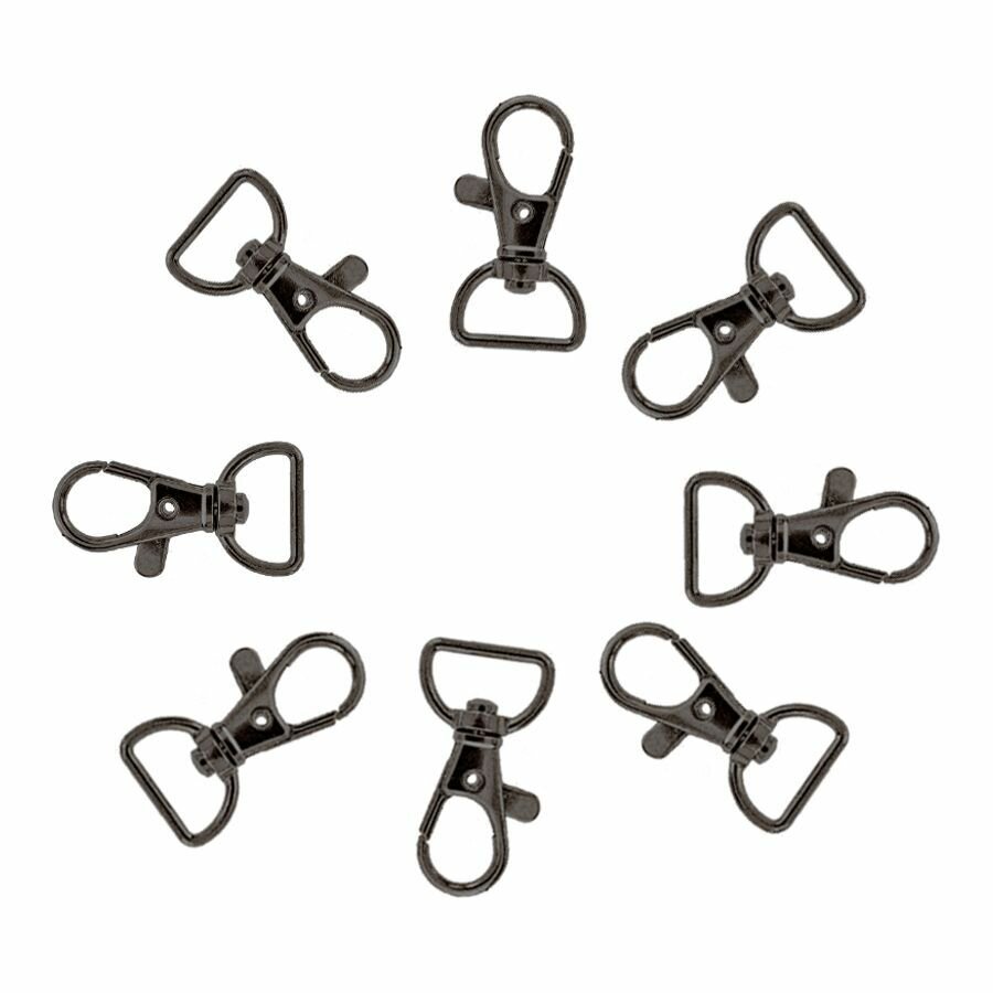 Карабин металлический для сумок и рукоделия 37 мм, темный никель (Bl-Ni), 8 шт.