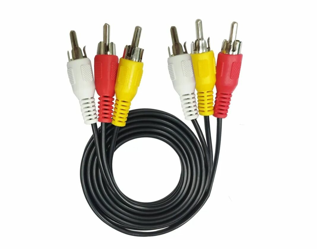 Кабель (3 RCA - 3 RCA) для передачи аналогового видео- и аудиосигнала композитный 1.5 м черный