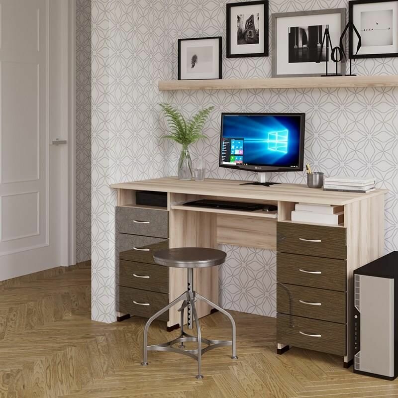 Компьютерный стол "Милан 18" 130х75х60, дуб сонома / темный шоколад глянец