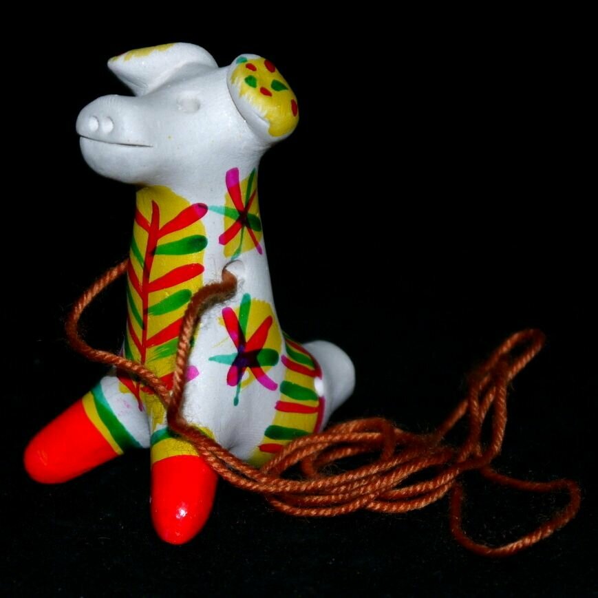 Свисток на веревочке "Собака", Филимоновская глиняная игрушка, ручная авторская работа
