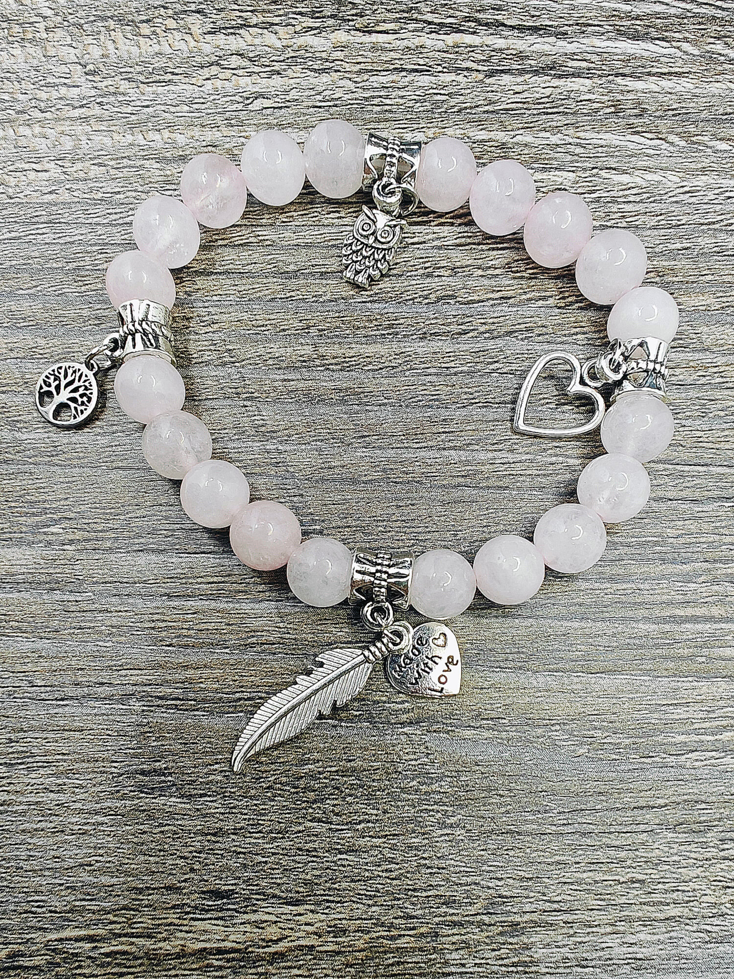 Теннисный браслет, кварц розовый