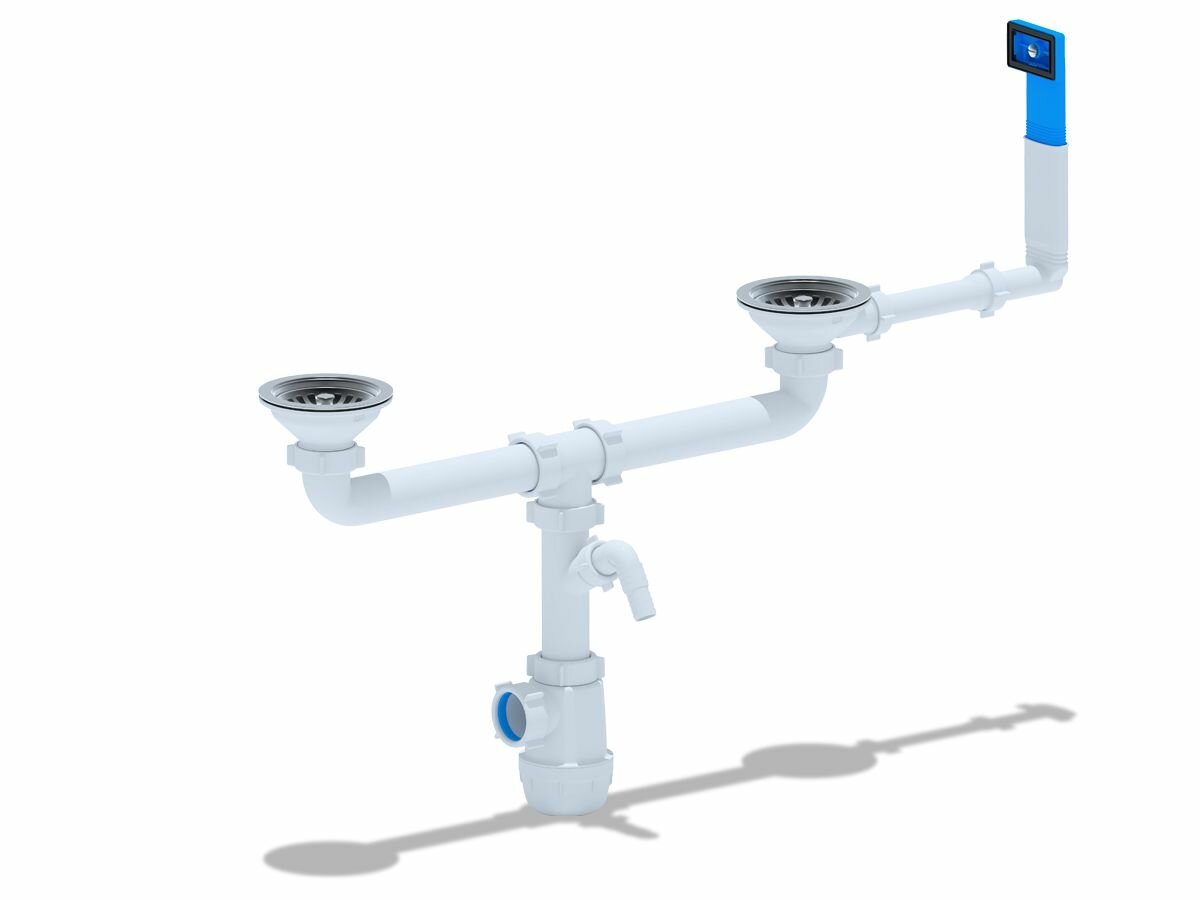 Сифон АНИ Грот 3 1/2"*40 двойной с отводом для стиральной машины, с жестким переливом