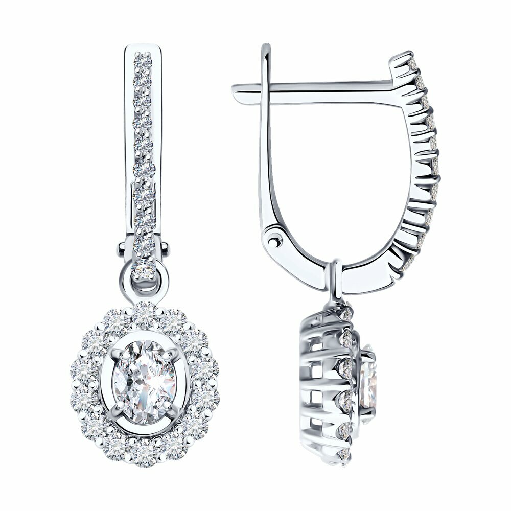Серьги с подвесками, белое золото, 585 проба, бриллиант