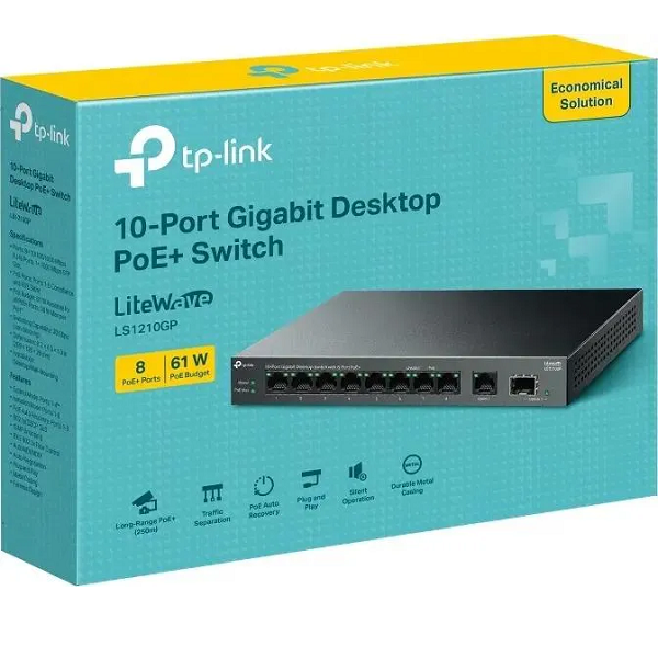 Коммутатор TP-LINK LS1210G, неуправляемый, настольный, L2, 9 портов Ethernet 1 Гбит/c — фото 1
