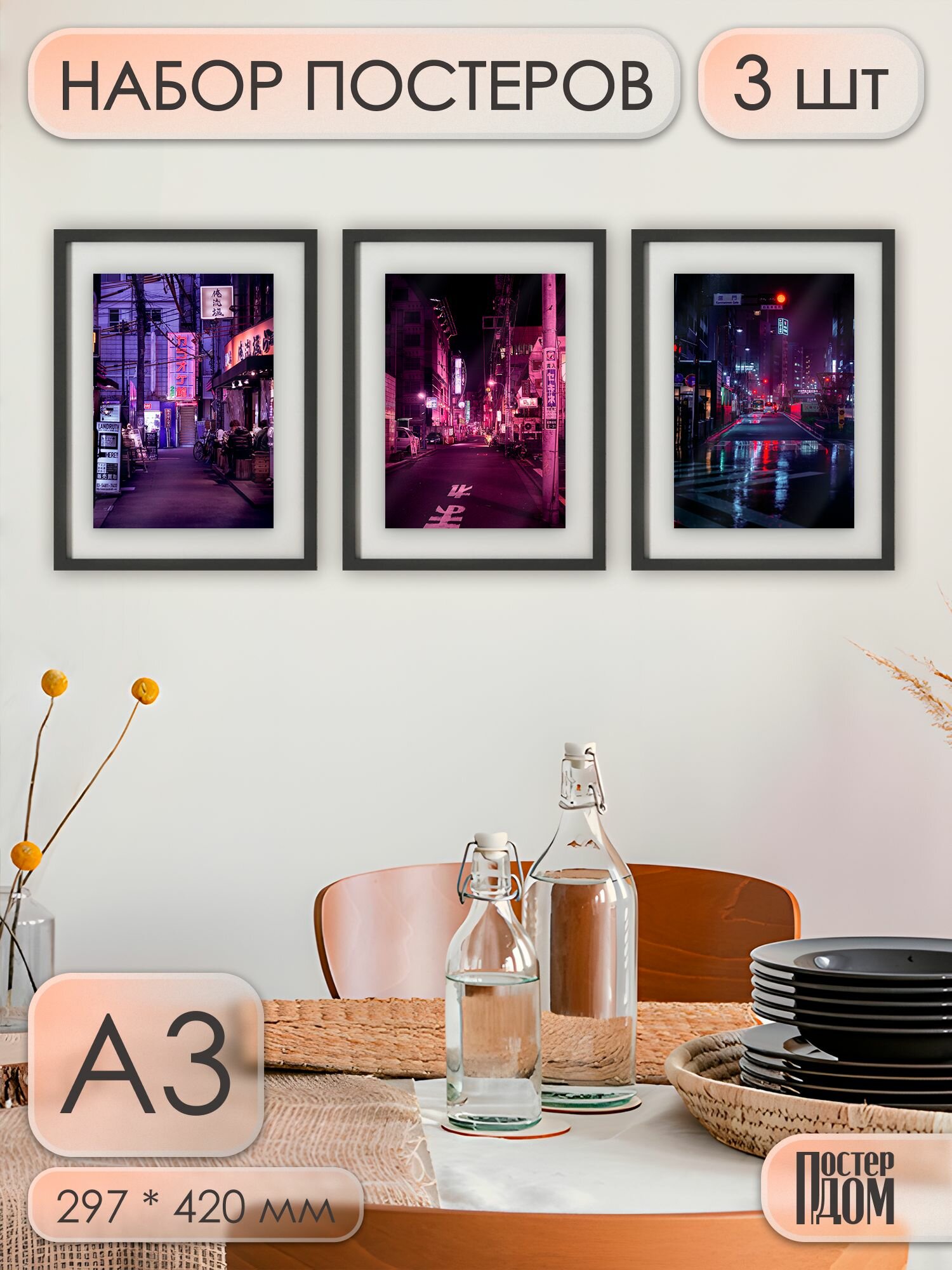 Постеры интерьерные на стену эстетика Ночной город