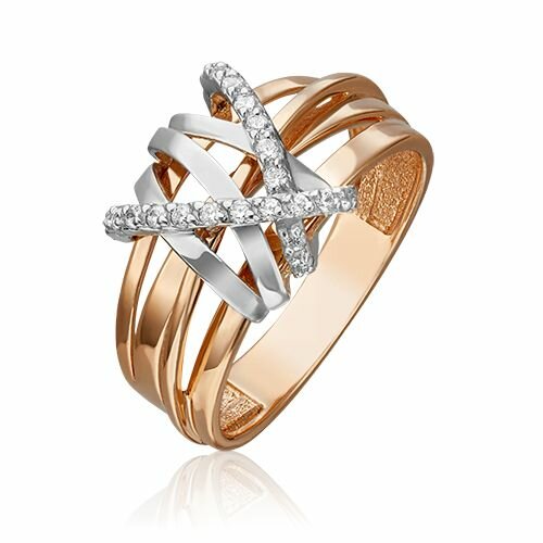 Кольцо, комбинированное золото, 585 проба, родирование, фианит