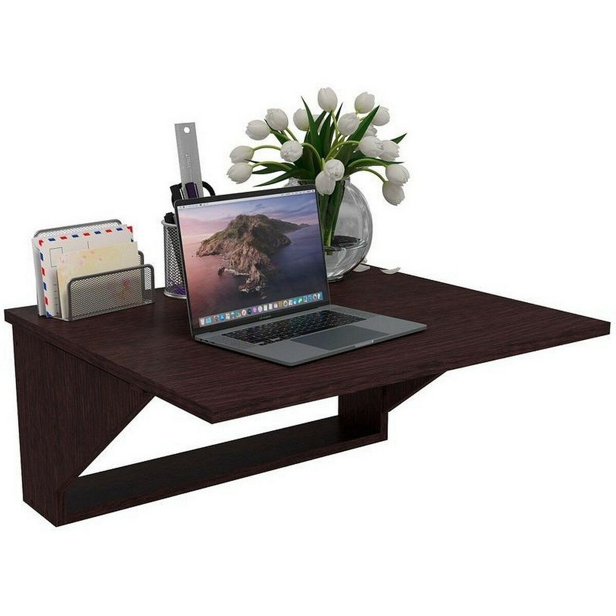 Столик откидной складной настенный HESBY Amazing Assistant для ноутбука, для спальни, на балкон, на кухню. Габариты: 60х53х28 см. Цвет: венге