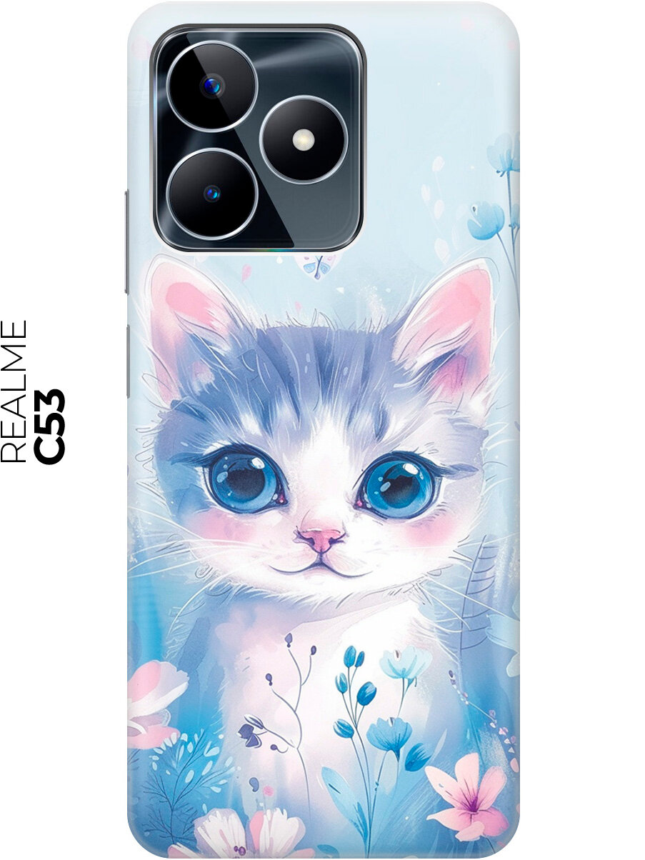 Силиконовый чехол на Realme C53 / C51 с принтом "Котик в цветах"