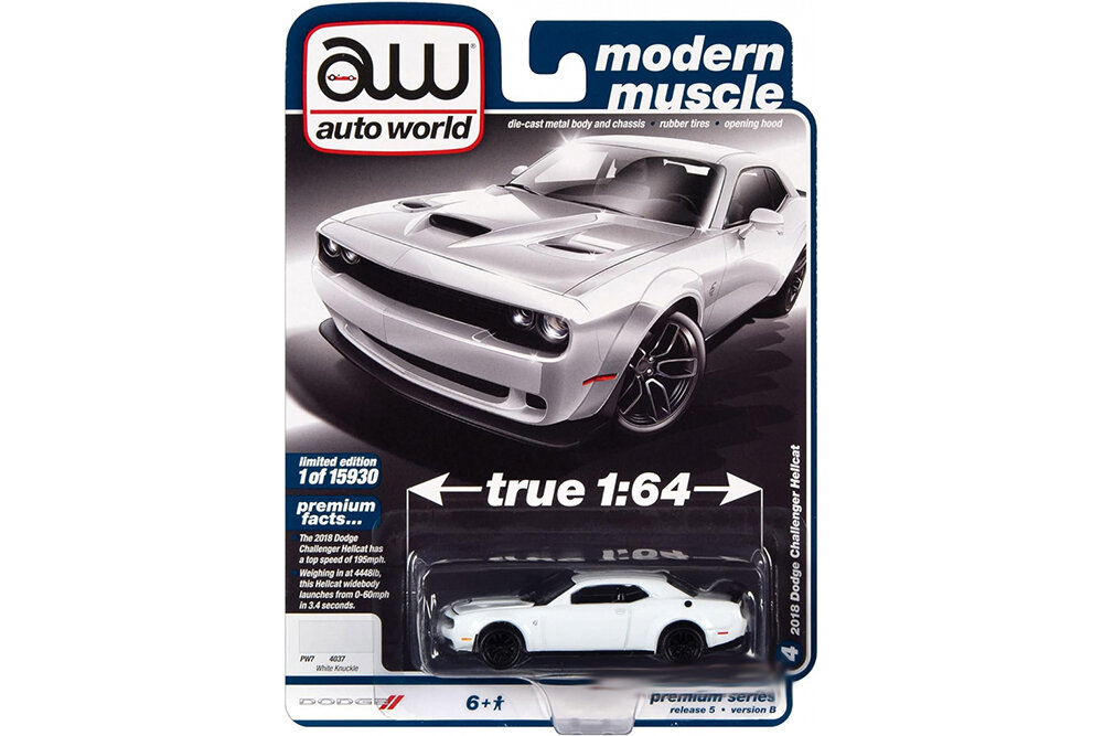 Модель коллекционная AUTO WORLD Dodge challenger hellcat 2018, white (длина модели 6-10 см) — фото 1