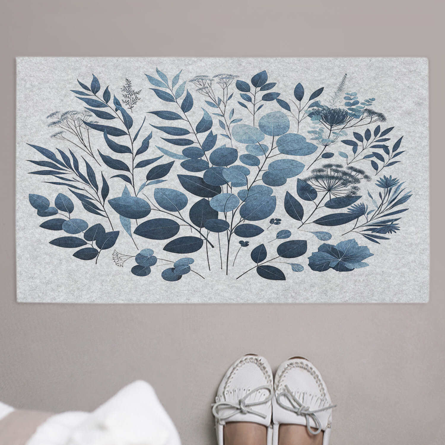 Коврик придверный в прихожую с принтом "Акварельные растения" 45 на 75 см , JoyArty