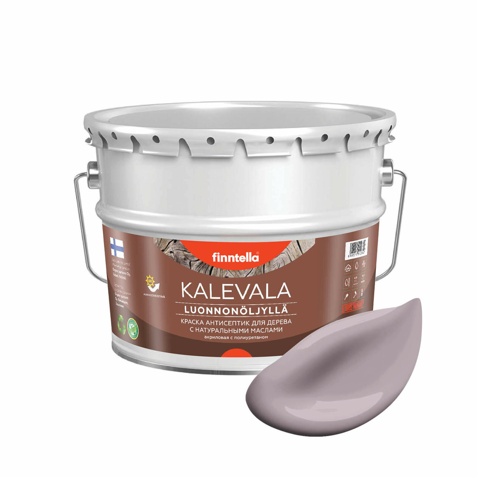 Краска для дерева и деревянных фасадов FINNTELLA KALEVALA, с натуральным маслом и полиуретаном, цвет LAVENTELI PITSI (светло-лиловый) , 9л