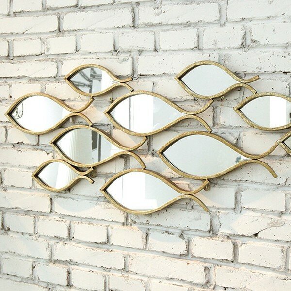 Зеркальное панно металлическое в виде стаи рыбок (цвет золото 103*38 см)