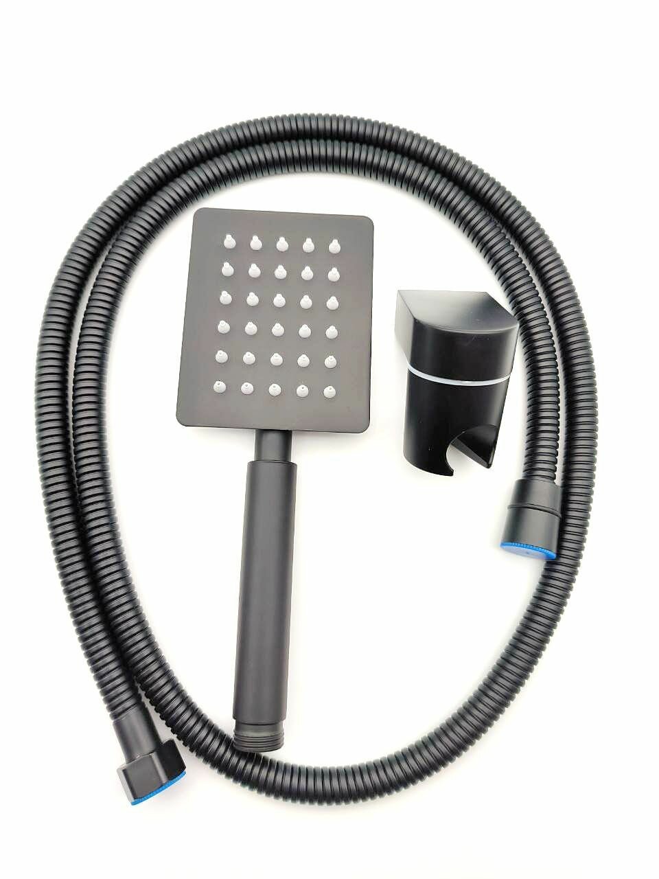 Лейка для душа со шлангом 1,5 м водосберегающая, в, держатель для лейки, душевой комплект черный (нержавеющая сталь)