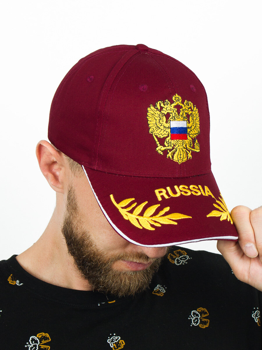 Бейсболка Бейсболка с гербом и вышивкой Russia цвет бордовый для мужчин и женщин