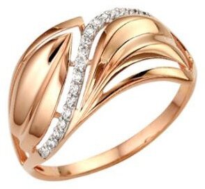 Кольцо широкое, золото, 585 проба, фианит