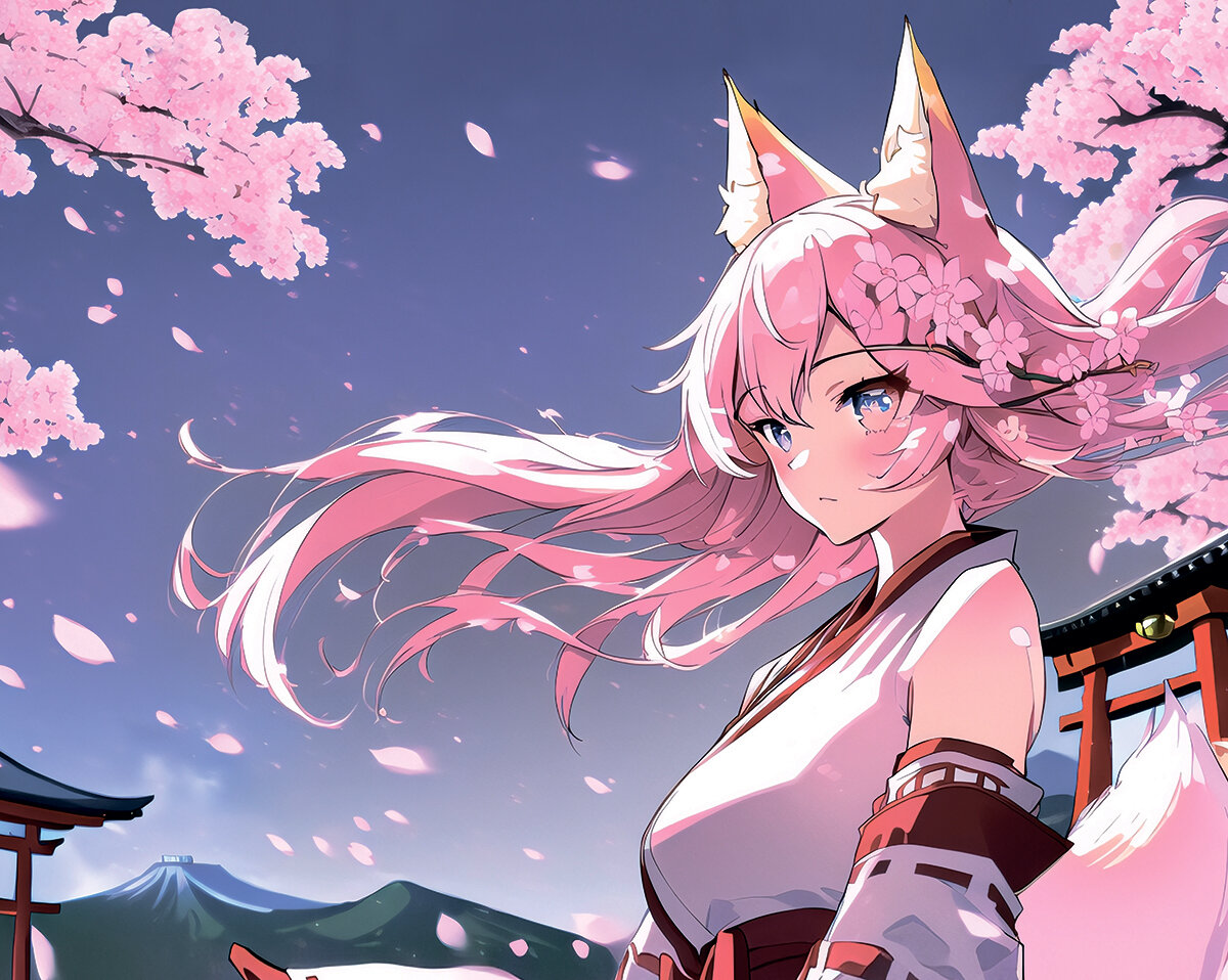 Фрея PCF-24-MG45 Картина на холсте с подрамником 50×40 см Сакура на ветру в оттенках розы