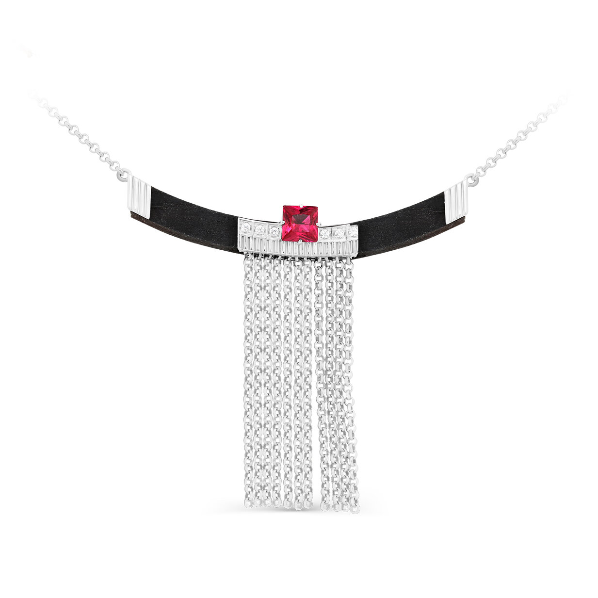 Колье, серебро, 925 проба, родирование, фианит, рубин синтетический