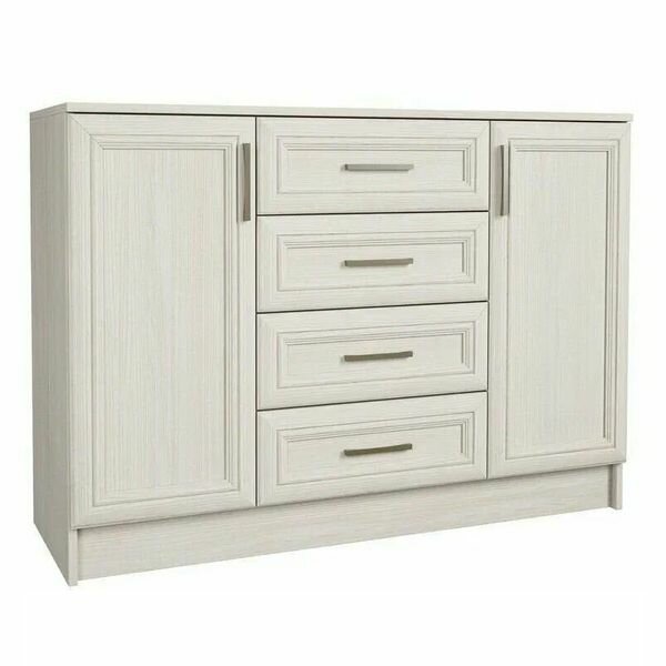 Комод комбинированный Принцесса, от Астрид-Мебель с 4 ящиками и 2 дверцами, размер 120х39х85 см. цвет Анкор белый