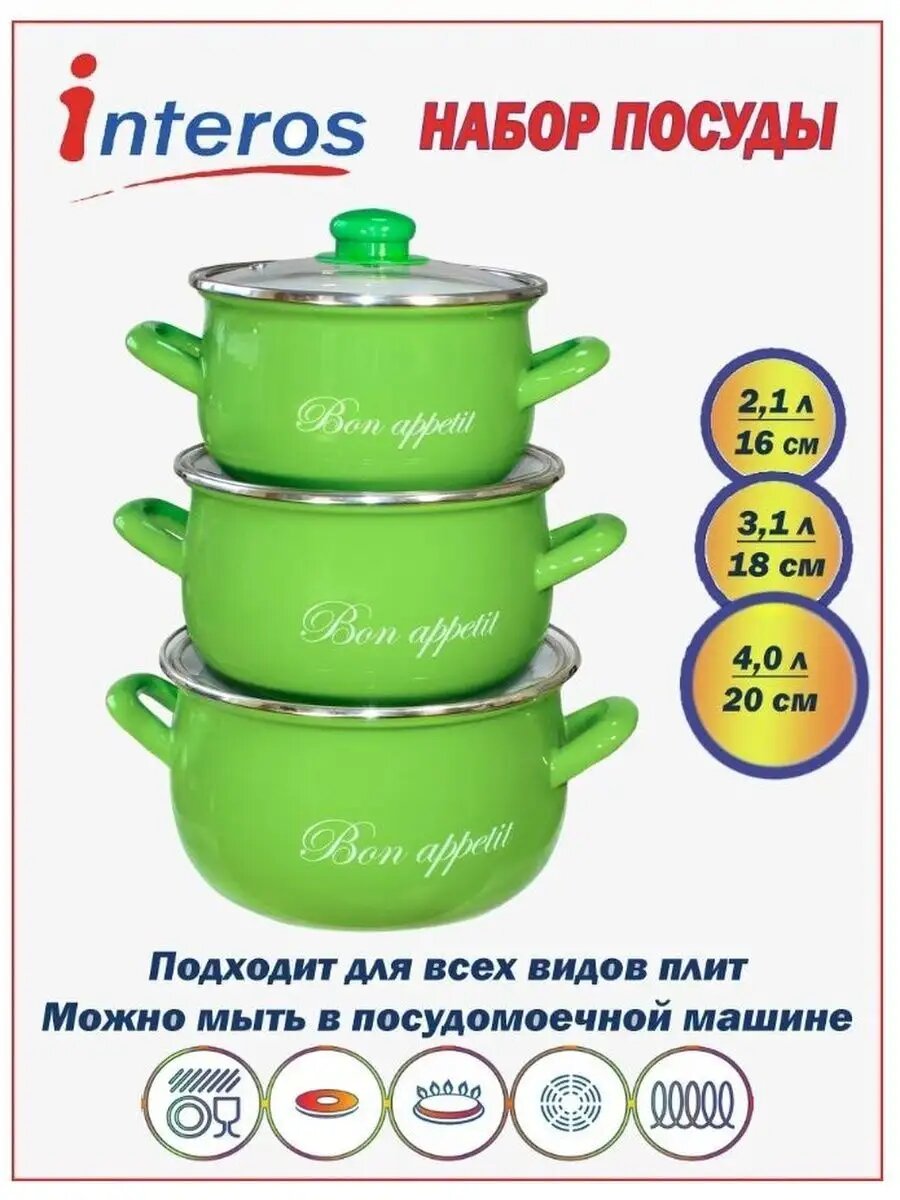 Набор эмалированных кастрюль из 3 штук