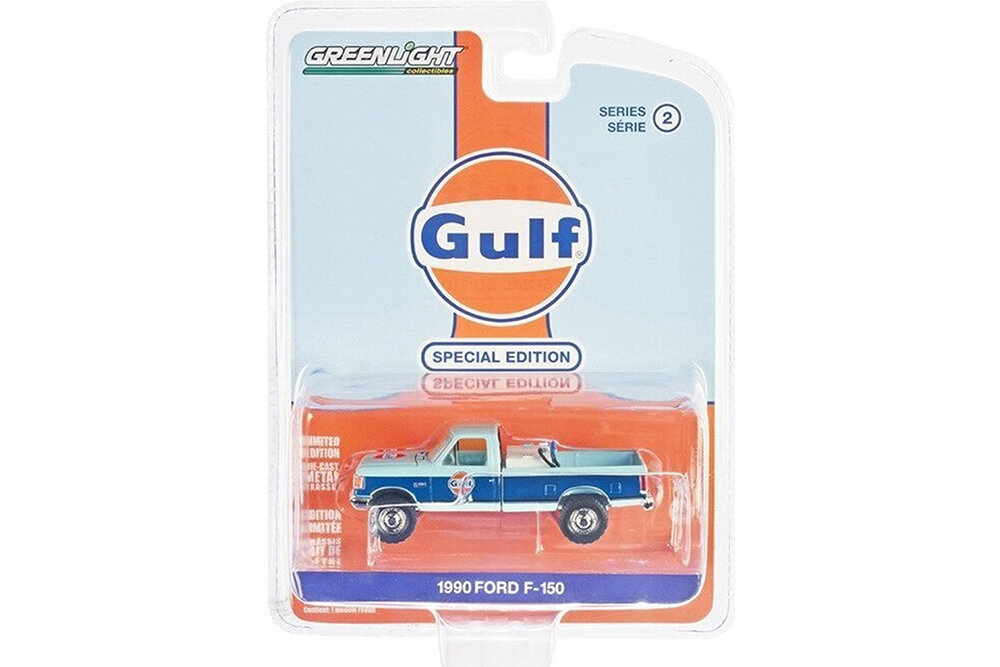 Модель коллекционная Ford F-150 пикап с топливной цистерной "gulf oil" 1990 blue/orange (длина модели 6-10 см)