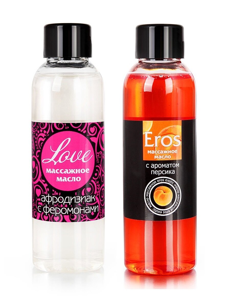 Набор масел для эротического массажа: EROS FANTASY с ароматом персика и LOVE с феромонами, 2 флакона масел по 75 мл