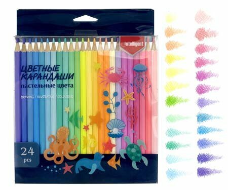 Карандаши 24 цв. INTELLIGENT CI-1 "Морские обитатели" шестигранные, пастельные цвета, в пластиковой