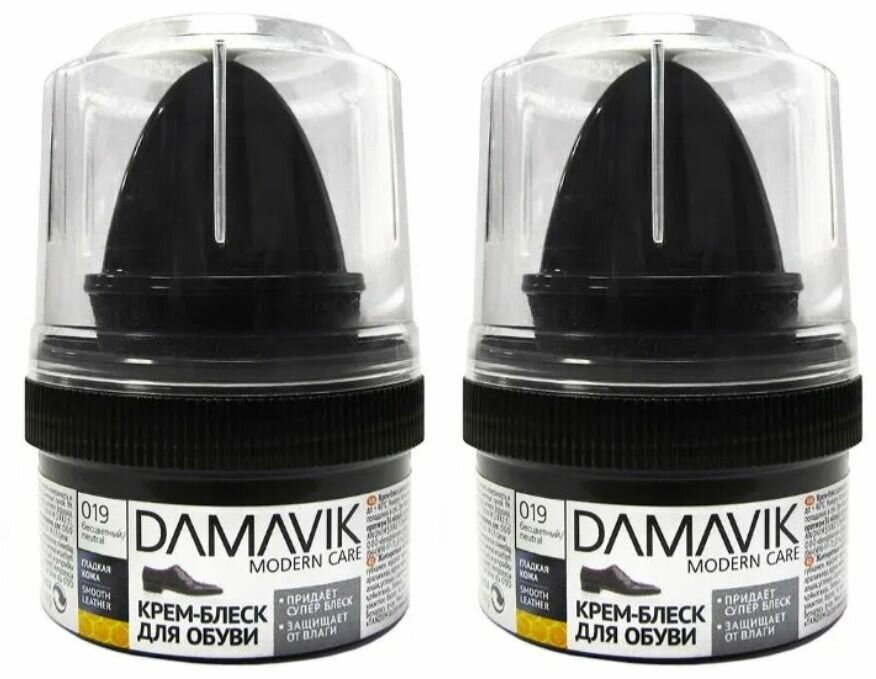 Damavik Крем-блеск для обуви с губкой, бесцветный, 50 мл, 2 шт