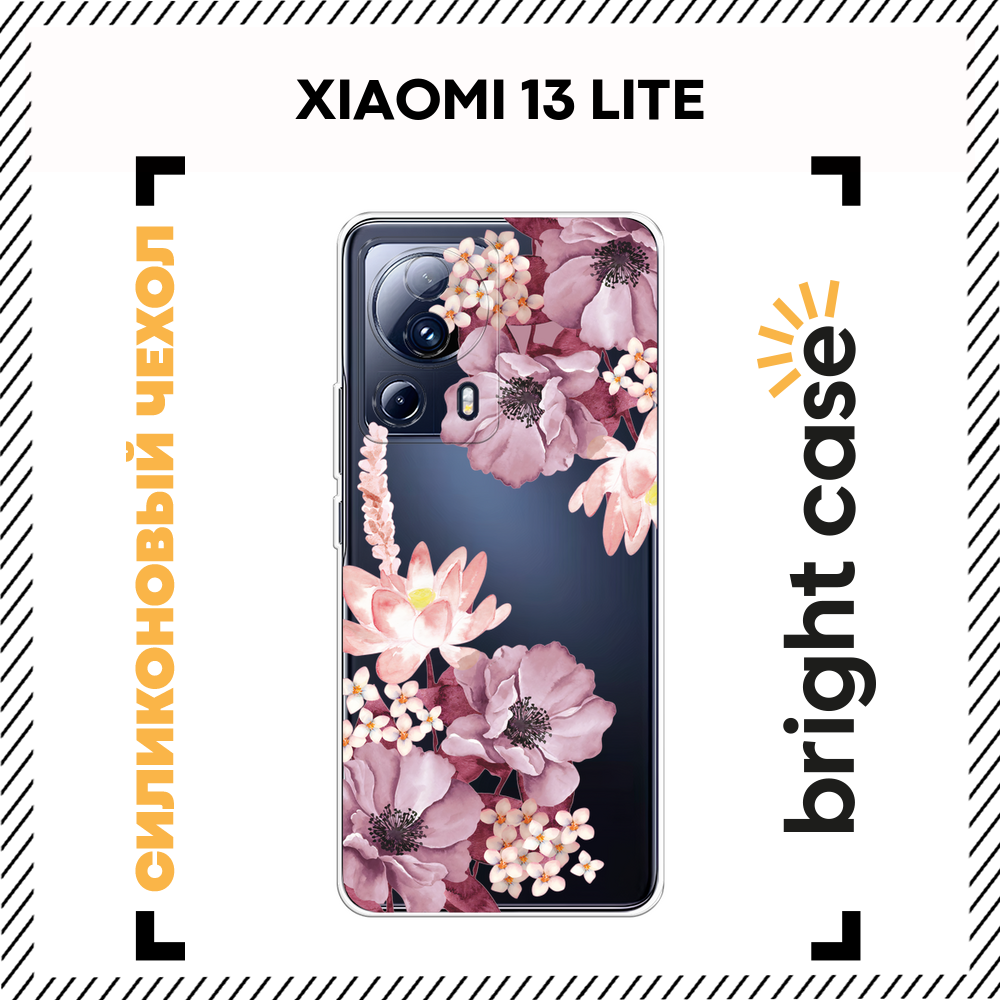 Чехол на Xiaomi 13 Lite / Сяоми 13 Лайт с принтом Розовые анемоны, прозрачный