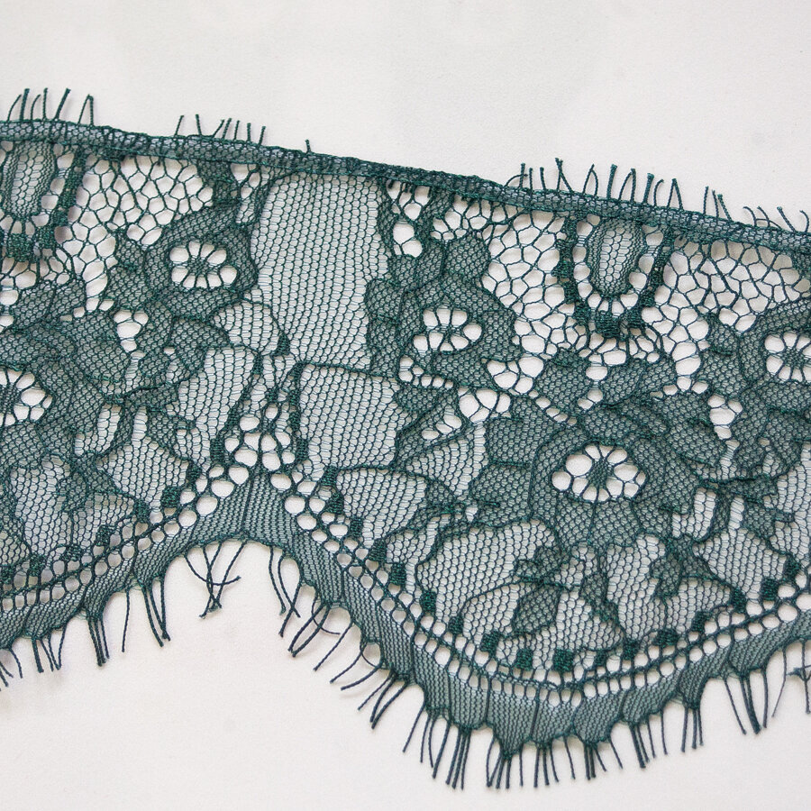 Изысканное шантильи: Кружево реснички , 110 мм, 9м(3шт*3,14м), цвет тёмно-зелёный