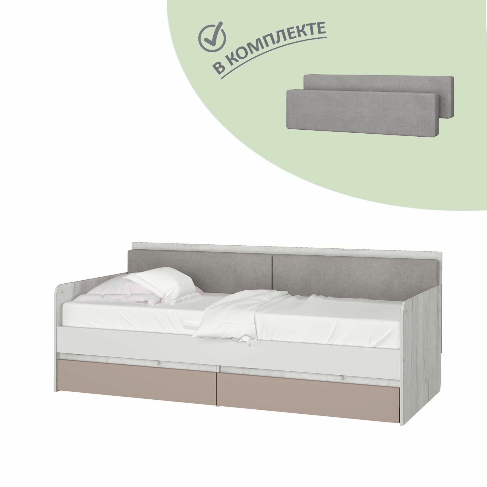 Зефир № 900.4 NEW (Кровать-тахта , ФУР.) (дуб эльза/ мокко)+комплект подушек