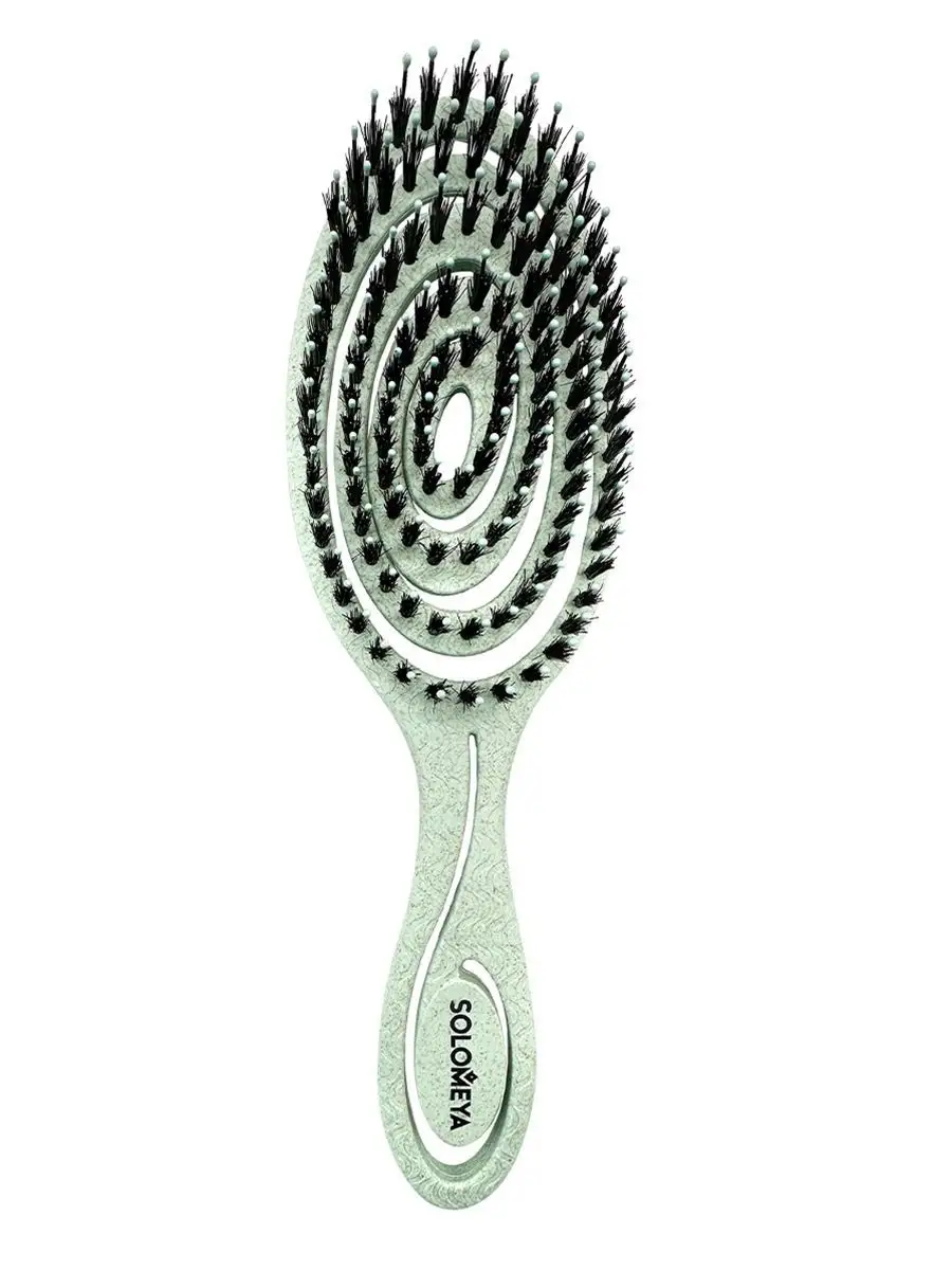 Solomeya Подвижная био-расческа для волос c натуральной щетиной Зеленая /Detangling bio hair brush with natural boar bristle Green , 1 шт в упаковке