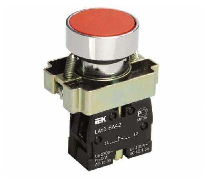 Кнопка управления LAY5-BA42 без подсветки красная 1NC IEK для управления контакторами