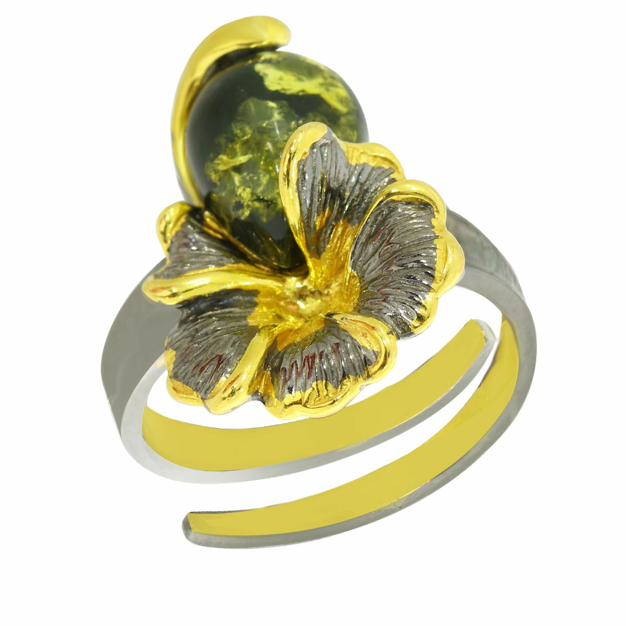 Кольцо Diamant online, серебро, 925 проба, золочение, янтарь