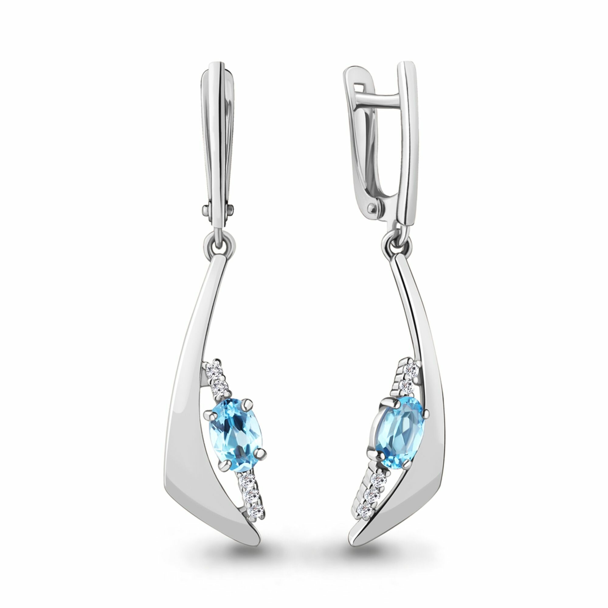 Серьги, серебро, 925 проба, родирование, фианит, топаз