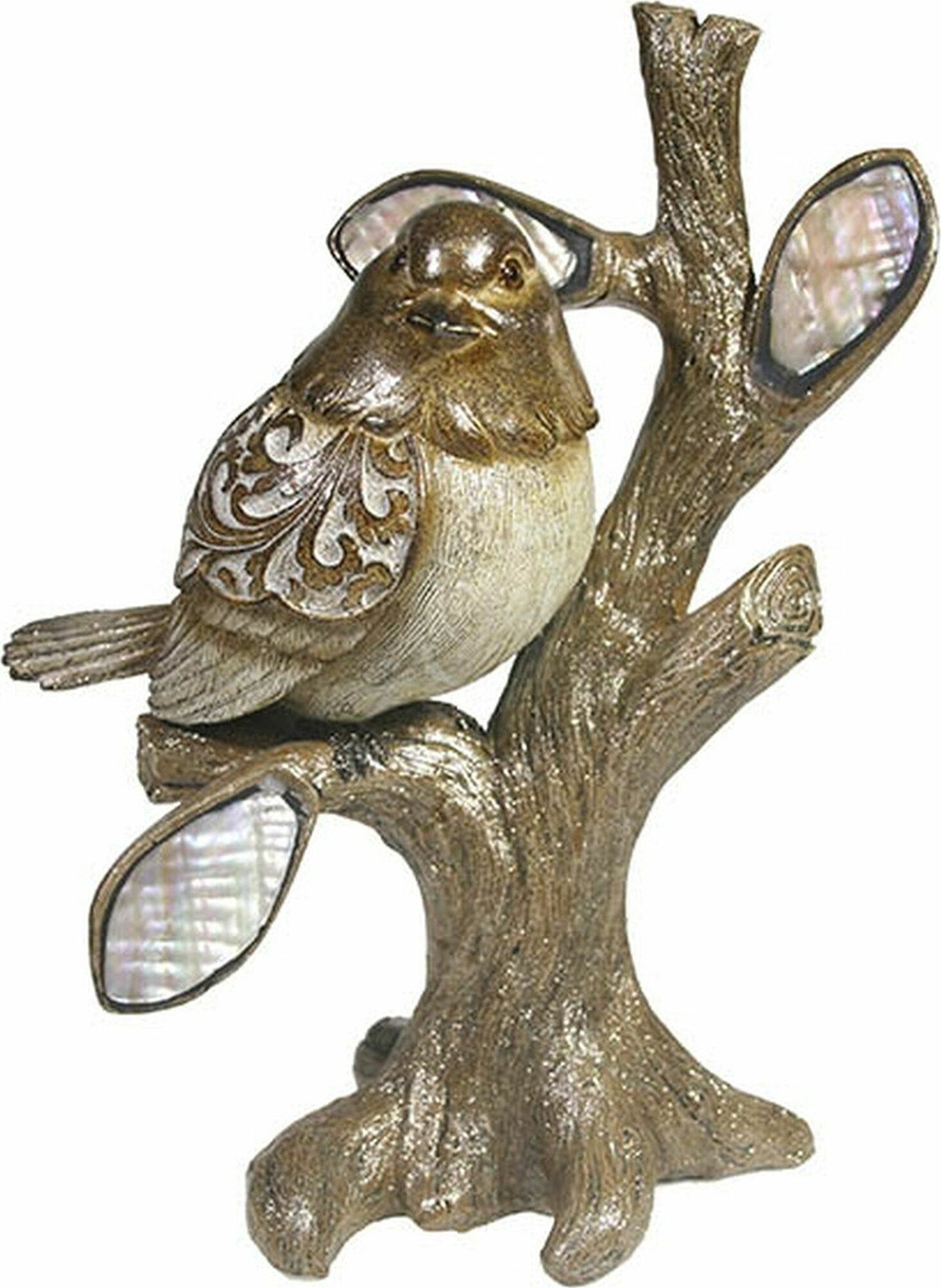 Фигурка Птичка на ветке золотая 20,5х8 см