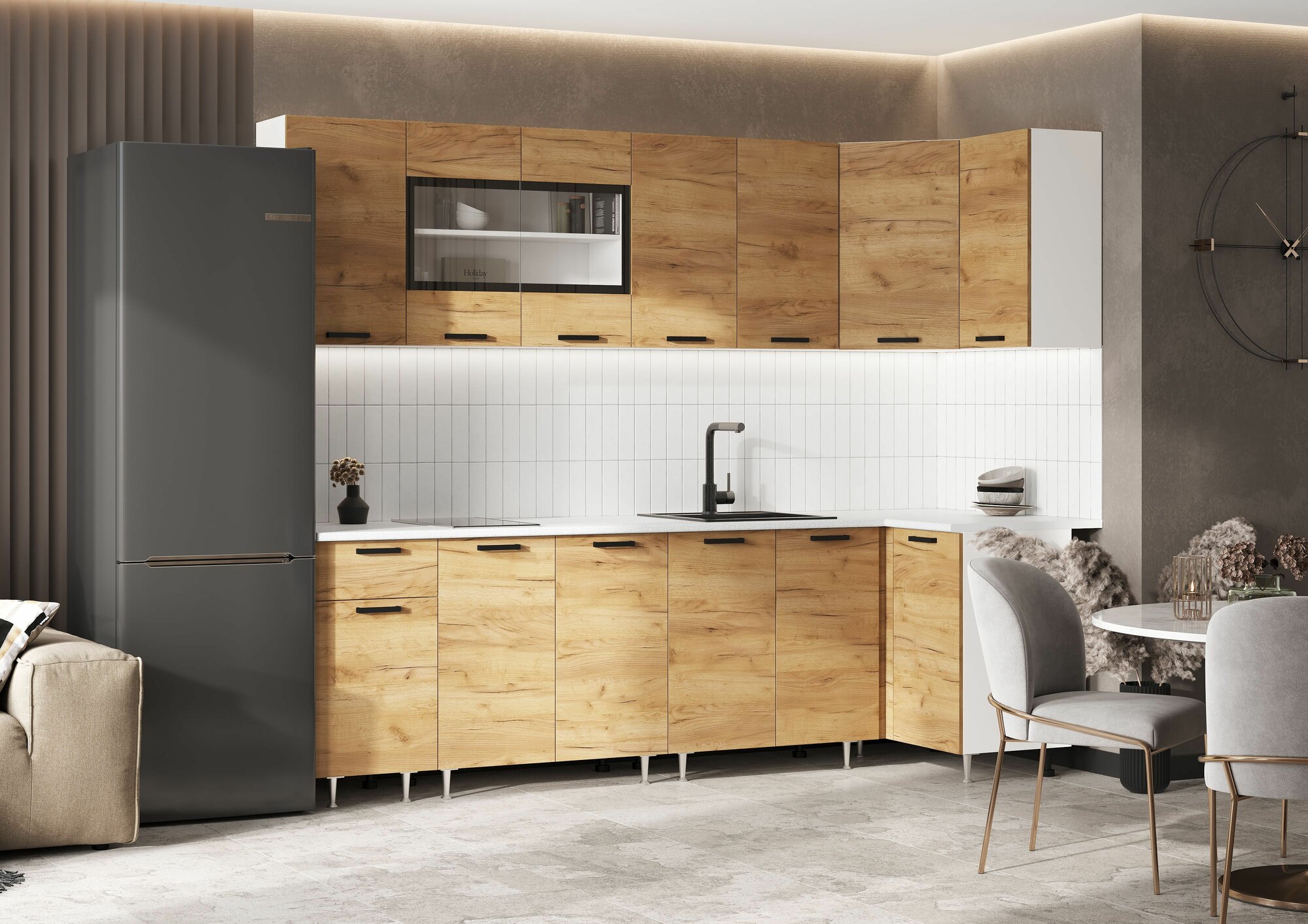 Кухня Рио угловая 2,6х1,0м Дуб крафт