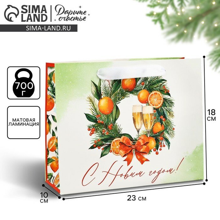 Пакет подарочный новогодний ламинированный С Новым годом, MS 18×23×10 см, 2 шт.