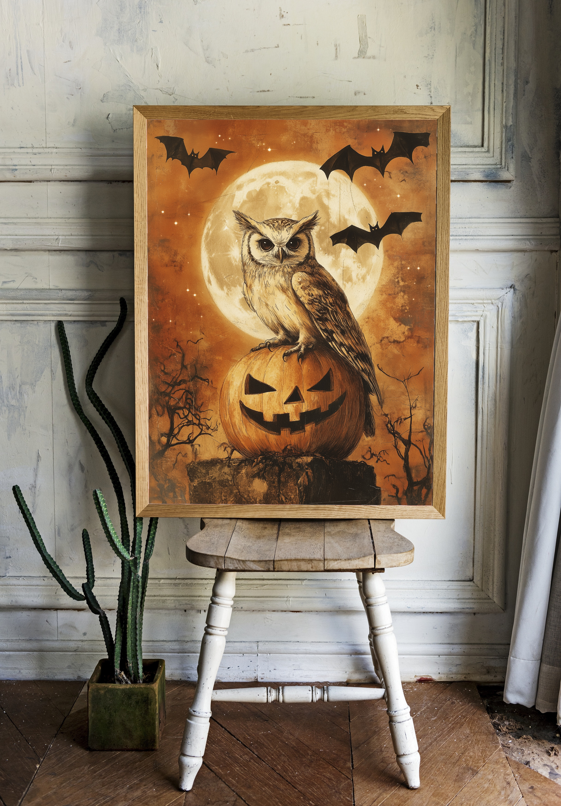 Постер "Сова и тыква на Хэллоуин" 50x70 без рамы