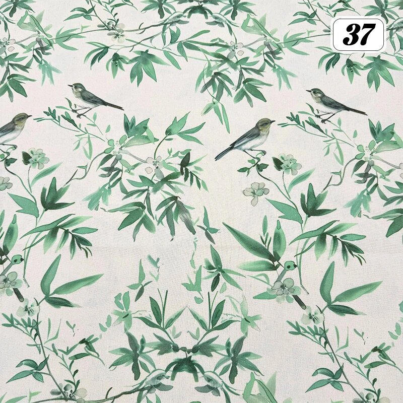Хлопковая льняная ткань в китайском стиле с принтом бамбукового журавля 37