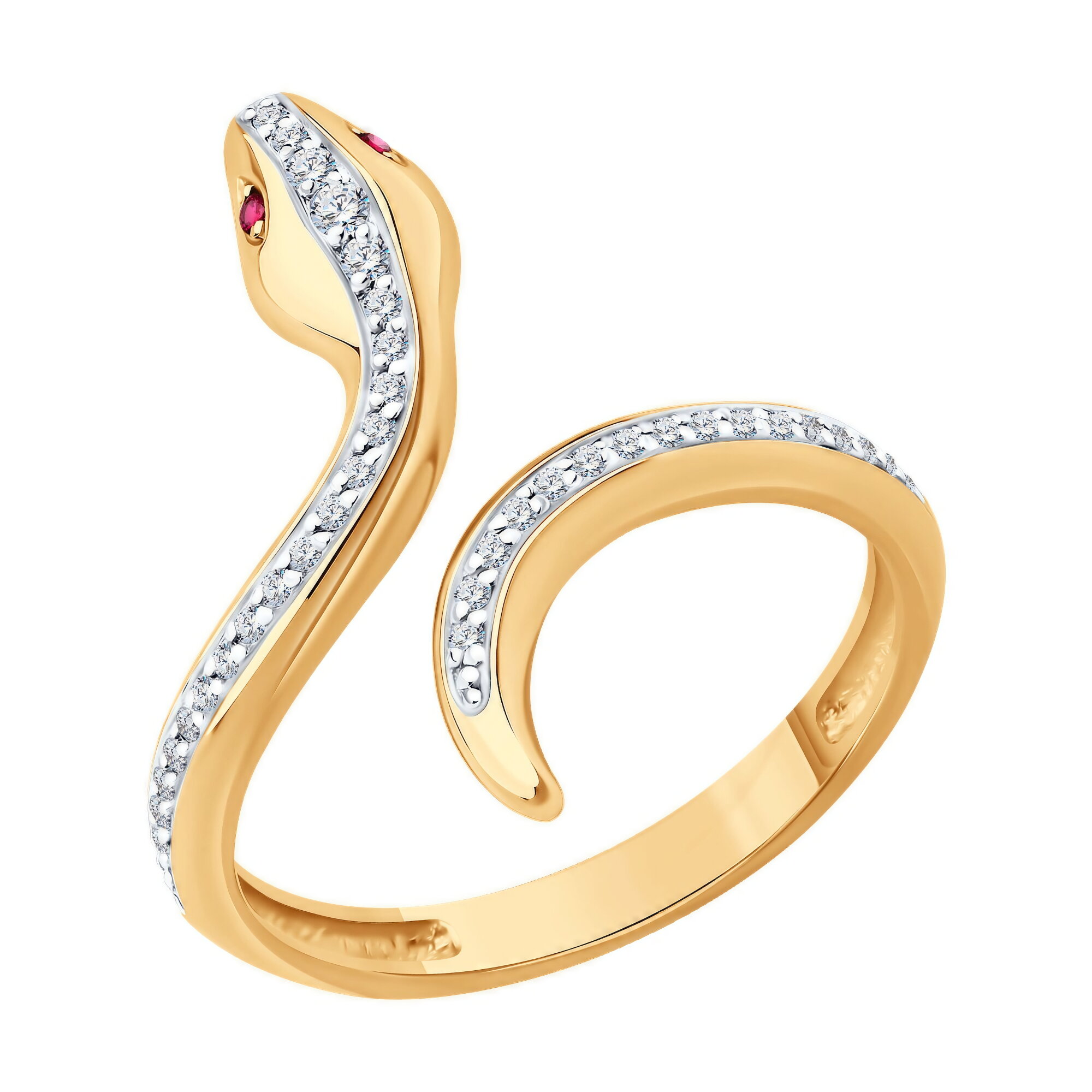 Кольцо дорожка, красное золото, 585 проба, бриллиант, рубин