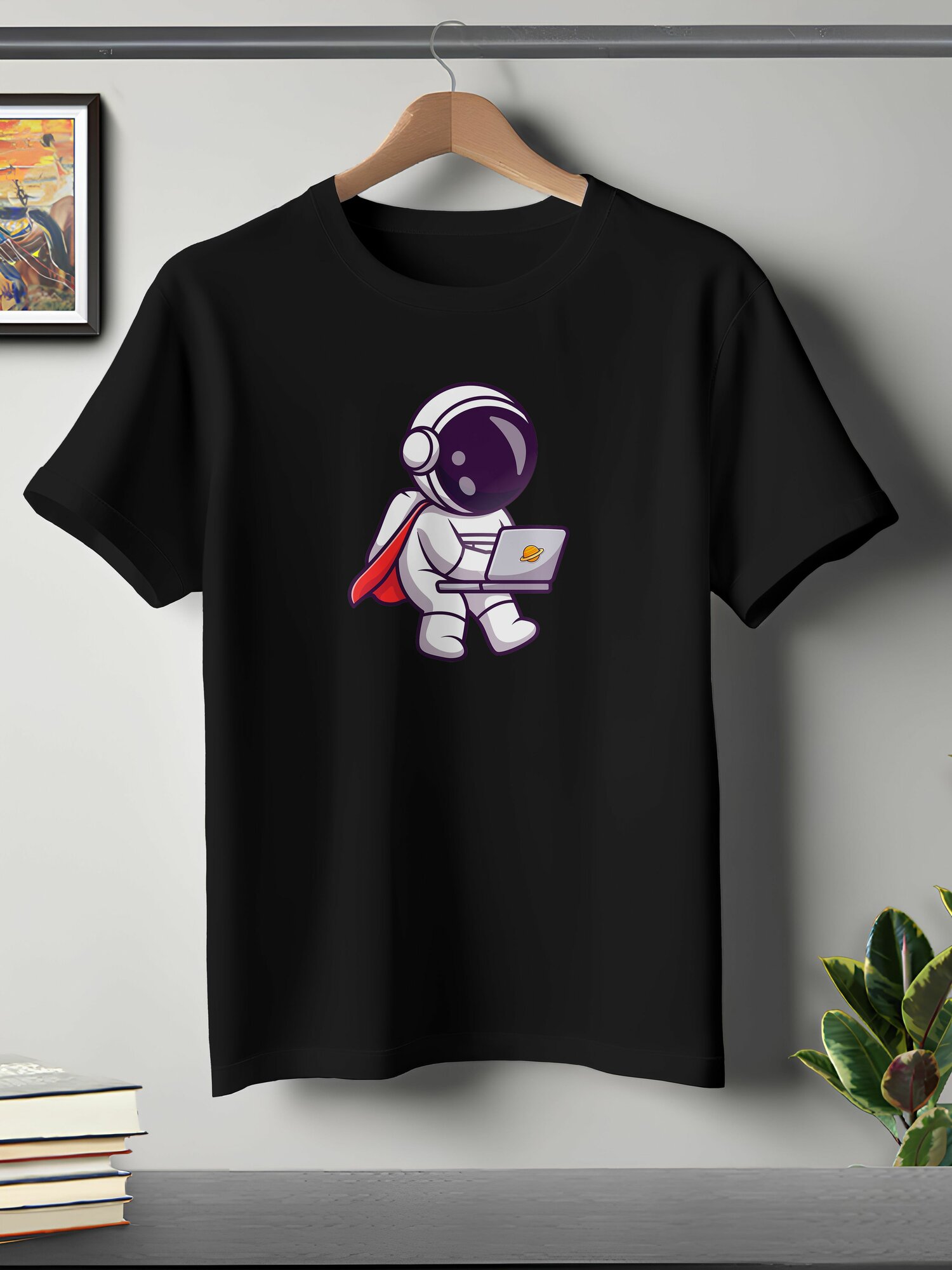 Футболка ONEQ унисекс 52-54 (XXL) размер с принтом Космонавт, черная