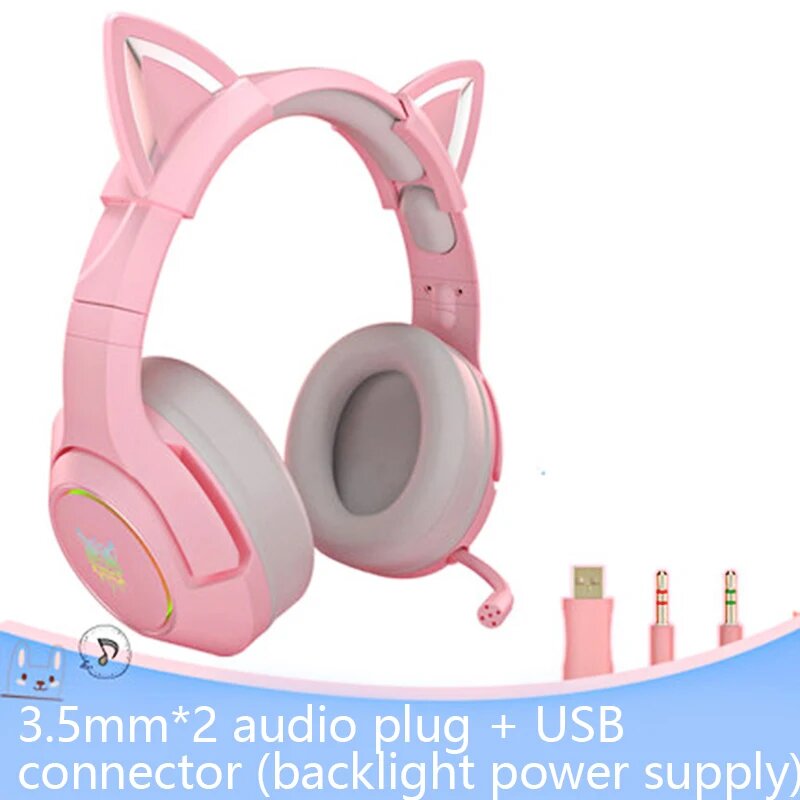 Розовые игровые наушники K9 с RGB подсветкой, 3.5mm